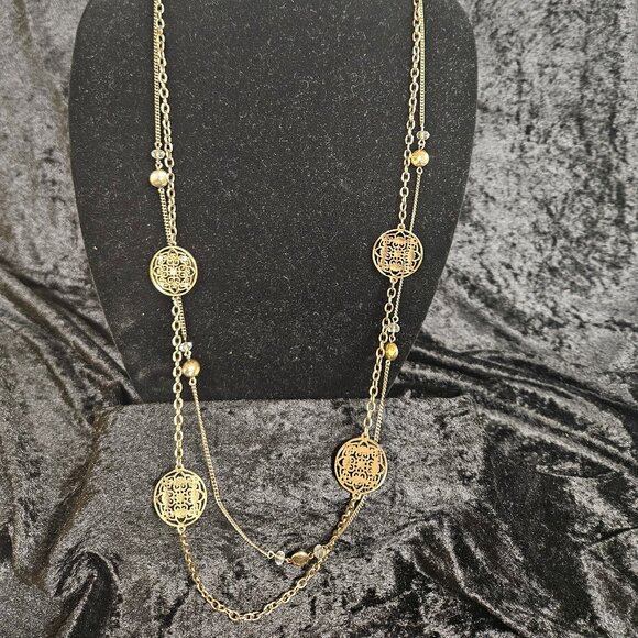 Jewelry | 2 Tiered Gold Toned Necklace With Circular Accents | Poshmark